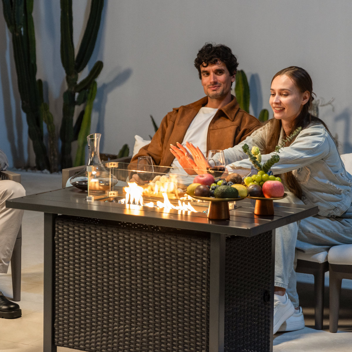 Werph 30'' H x 43'' W Outdoor Gas Fire Pits Table for Patio, Wicker Fire Pit Table for Outside ...